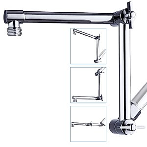 G-Promise Shower Head Extension Arm Solid Brass Adjustable Extender with Lock Joint, Standard 1/2", Rise or Lower Rainfall and Fixed Shower Head, 13" Height/Angle Adjustable Extension Arm Attachment