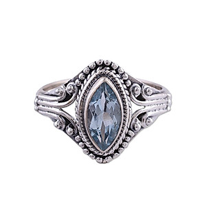 NOVICA Artisan Handmade .925 Sterling Silver Blue Topaz Single stone Ring from India Cocktail Gemstone Birthstone 'Morning Luxury'