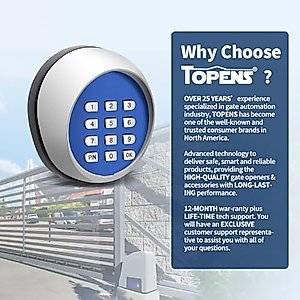 TOPENS TKP3 Wireless Keypad Keyless Entry Keypad Digital Code Panel Security Control for Automatic Swing Sliding Gate Opener Garage Door Opener, Remote Operator Accessory for Outdoor Use