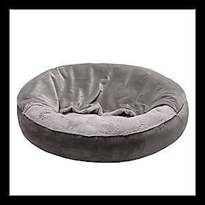 Furhaven 24" Round Calming Donut Dog Bed for Indoor Cats & Small Dogs, Washable, For Dogs Up to 20 lbs - Plush Velvet Waves Hooded Donut Bed - Dark Gray, Small
