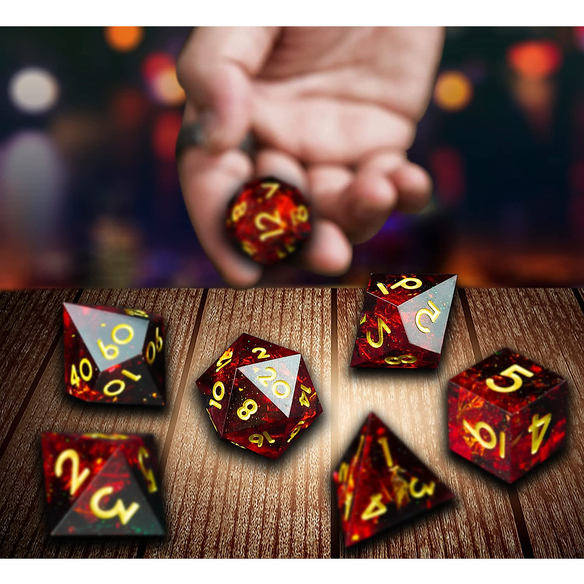 ATNPNTR DND Dice Set Sharp Edge Polyhedral Inclusions for Tabletop Role Playing Game TTRPG Dungeons & Dragons Beautiful Aesthetic Conscious RPG Player Red Ruby