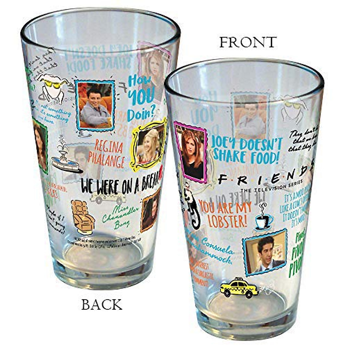 Friends Famous Classic Quotes 16oz pint glass Friends The TV Show (1 Glass Included)