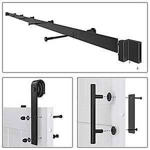 YiHICO 32 x 84in Solid MDF Barn Door(Predrilled & Unassembled Door Panels), with Whole 6ft Sliding Door Hardware Kit, 12in Handle Kit and 2 Floor Guides, PVC Waterproof Coating - White - H Frame