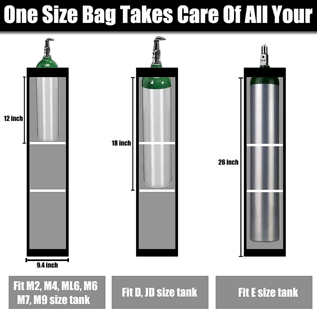 MUROCEA Oxygen Cylinder Bag for Wheelchair & Knee Scooter - O2 Tank Carrier Carry Pouch Holder for D and E Cylinders Bottle, 600D Oxford & Portable (26" L*9.4" W)