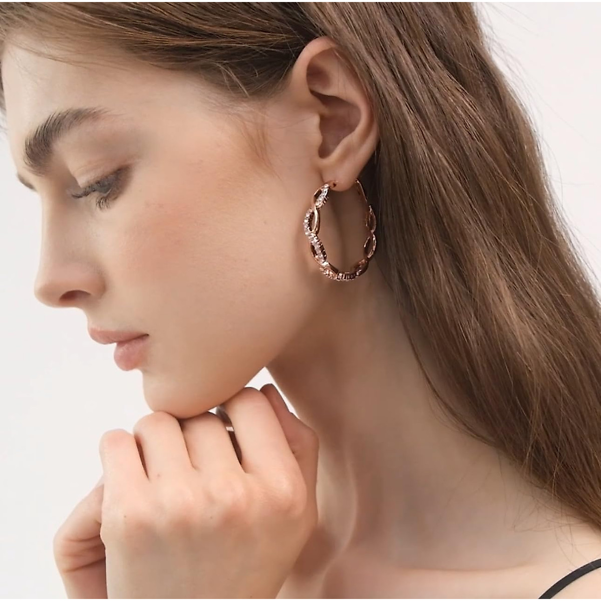 Gemini Women 18K Yellow Gold Plated Crystal Big Round Hoop Pierce Earring birthday Gift Sz 4cm Diameter