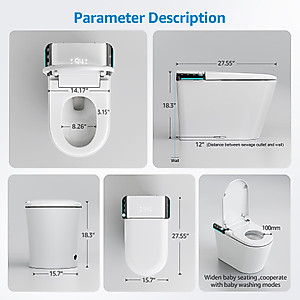 Smart Toilet with Auto Open/Close Lid, Bidet Toilet Pump-assisted, Blackout Flush, Heated Seat, Dual Auto Flush, Warm Water, Foot Sensor Operation, Tankless Elongated Toilets with LED Display