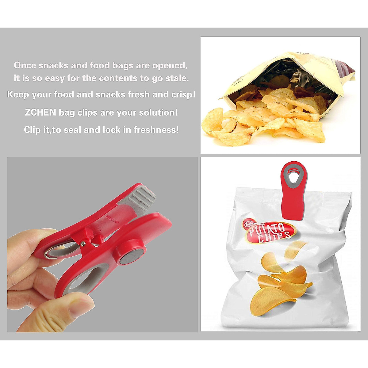 zchen Chip Clips with Magnet, Food Clips, Bag Clips to the Refrigerator, Magnet Clips for Food Airtight Seal Kitchen Storage.(Multicolored 6 PCS)