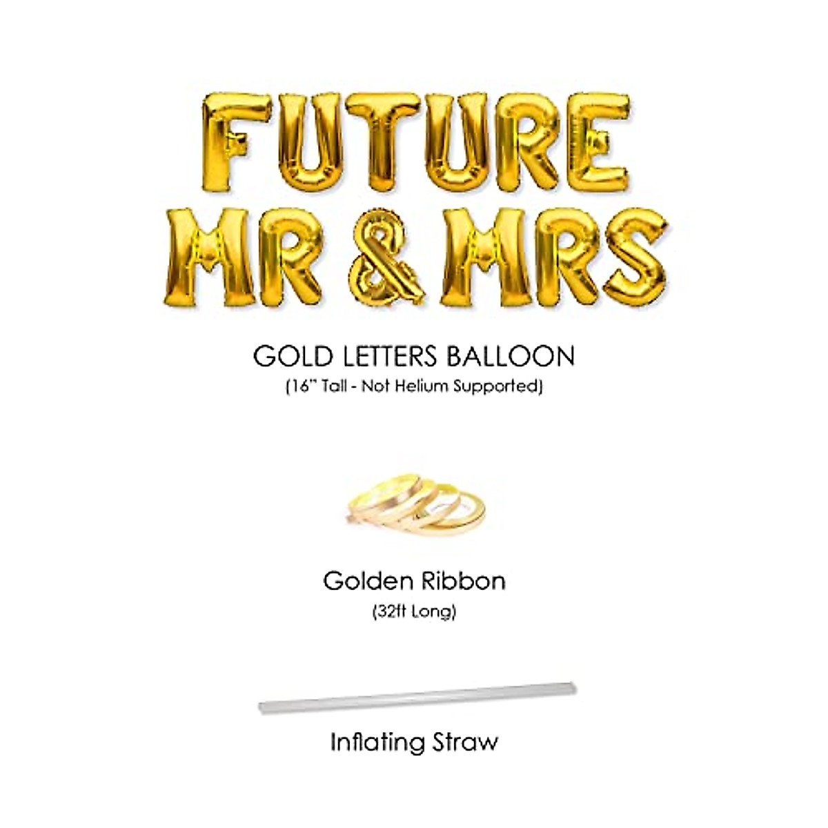 PartyForever Gold FUTURE MR & MRS Balloon Banner Bride and Groom Party Decorations for Bridal Shower and Engagement Party