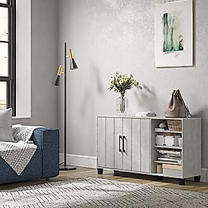 Galano 16 Pair Lucca 2 Door Shoe Storage Cabinet with Open Shelf and Doors – Shoe Rack - Shoe Storage Entryway – Shoe Organizer for Home and Office - Dusty Grey Oak