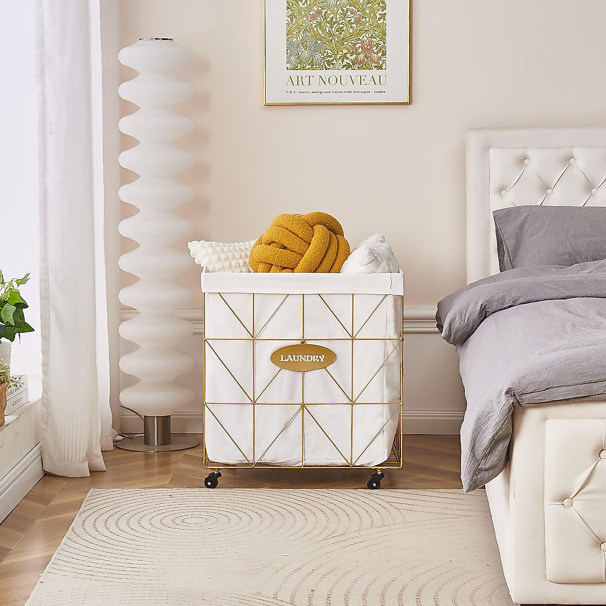 Mxfurhawa Laundry Hamper, Collapsible Laundry Basket Large Capacity 110L Metal Laundry Hamper with Removable Liner, Rolling Wheels and Collapsible Design for Clothes Storage and Organization (Gold)