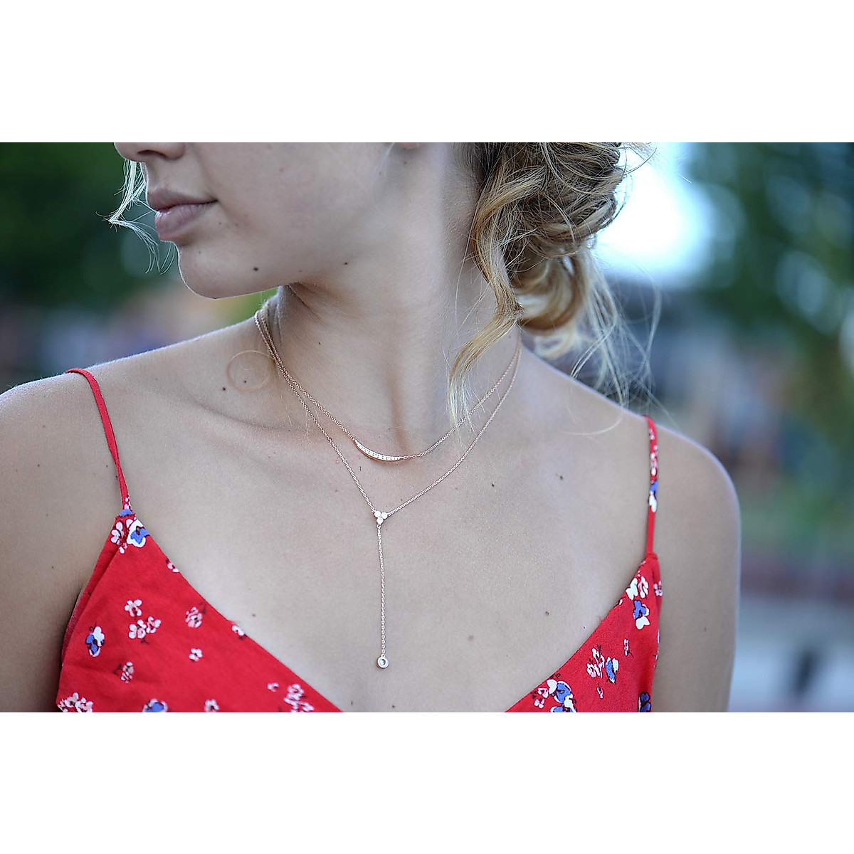 espere Womens Sterling Silver Dainty CZ Lariat Necklace Triple CZ Cluster Y-Shaped Necklace Platinum Plated