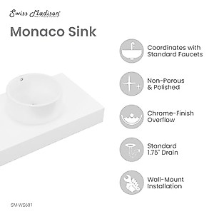 Monaco 36" Floating Bathroom Shelf with Vessel Sink in Glossy White
