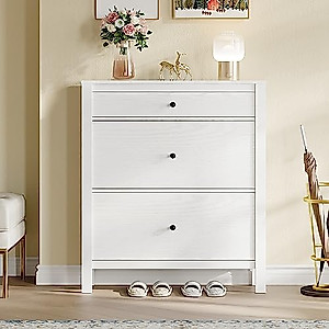 DWVO Narrow Shoe Cabinet with 2 Flip Drawer Slim White Shoe Storage Cabinet with Drawer, Adjustable or Removable Hidden Shoe Rack Free Standing Shoe Cabinet Organizer for Entryway Hallway