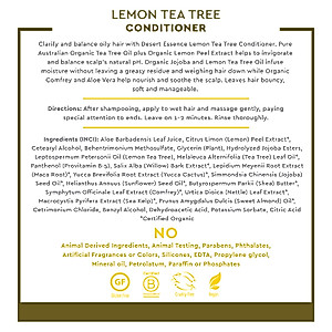 Desert Essence Conditioner, Lemon Tea Tree, Clarifying Provitamin B5, Organic Lemon Peel Extract & Nourishing Aloe - Purifying, Moisturizing, Soothing - Vegan, Sulfate-Free, Cruelty-Free - 8oz