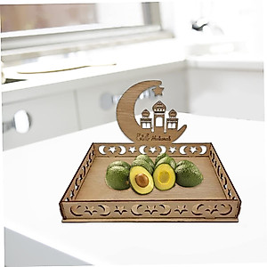 Ramadan Mubarak Fruit Racks,Eid Tray Ramadan Serving Tray Wooden Star Moon Dessert Pastry Tray Eid Tableware for Food Holder 2PCS Islamic Gifts