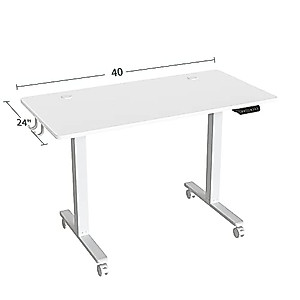 EleTab Standing Desk, 40 x 24 Inch Electric Stand up Height Adjustable Home Office Table, Sit Stand Desk with Splice Board, White Frame & White Desktop