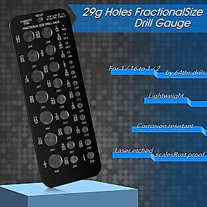 2 Pieces 24 Fractional Drill Bit Size Gauge Drill Bit Gauge Stainless Steel Drill Gauge 29 Holes Metal Drill Size Gauge Tool for 1/16 Inch to 1/2 Inch Size Bits Measurement (Black)