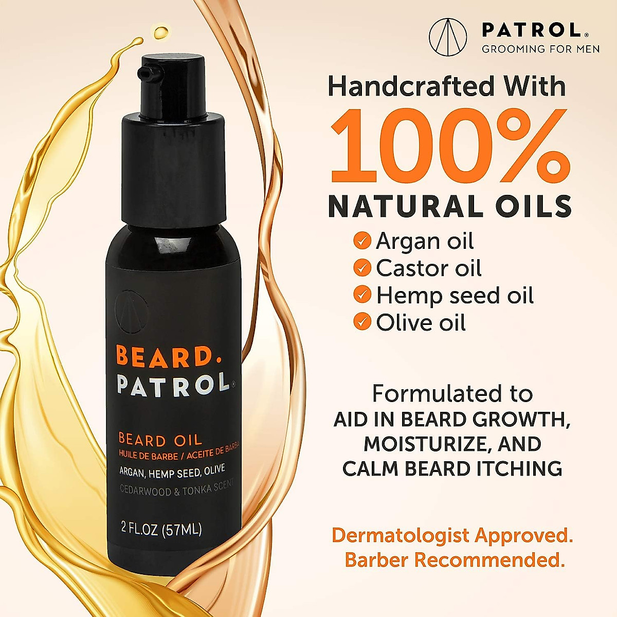 Beard Patrol Men's Beard Oil - Softens, Smooths & Strengthens Beard Growth – Grooming Beard and Mustache Maintenance Treatment - Cedarwood & Tonka