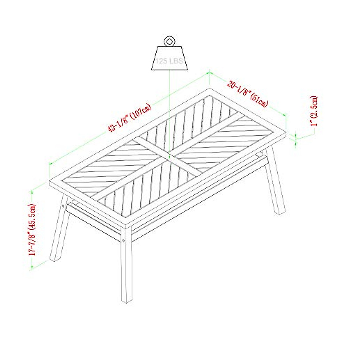 Walker Edison Outdoor Patio Wood Chevron Rectangle Coffee Table All Weather Backyard Conversation Garden Poolside Balcony, 42 Inch, Grey