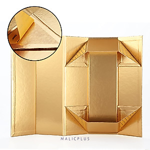 MALICPLUS 2 Wine Gift Boxes 13.5x4.5x4 Inches, Bottle Gift Boxes for Liquor and Champagne, Magnetic Closure Collapsible Gift Boxes (Glossy Gold with Embossing)