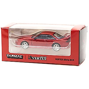 Vertex Silvia S14 RHD (Right Hand Drive) Red Metallic Global64 Series 1/64 Diecast Model Car by Tarmac Works T64G-018-RE