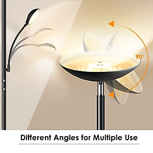 BoostArea Floor Lamp, LED 20W/2000LM Bright Torchiere Floor Lamp with 5W Adjustable Reading Lamp, Stepless Dimmable Standing Lamp, 2 Rotary Switch, Modern Floor Lamps for Living Room, Bedroom, Office