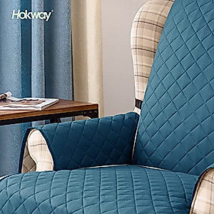 Hokway Wingback Chair Covers Armchair Slipcover with Adjustable Elastic Straps,1 Piece Furniture Chair Protector with Side Pockets for Fabric Leather Chair Covers for Living Room (Teal)