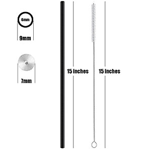 ALINK 15 inch Extra Long Reusable Black Silicone Straws, 4-Pack Flexible Straws for Stanley 40 oz Tumbler, 1 Gallon Water Bottle, Wine Bottle, 128 64 oz Tumbler with Brush