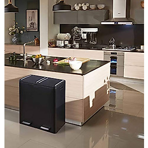The Step N' Sort 18.5 Gallon Extra Large Capacity, Soft-Step, Dual Trash and Recycling Bin with Removable Inner Bins Black (900702B)