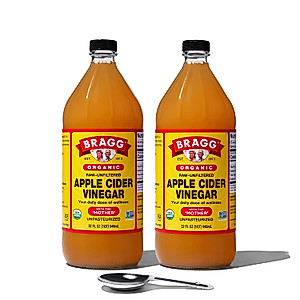 Bragg Organic Apple Cider Vinegar With the Mother– USDA Certified Organic – Raw, Unfiltered All Natural Ingredients, 32 Fl Oz W/Measuring Spoon, 2 Pack