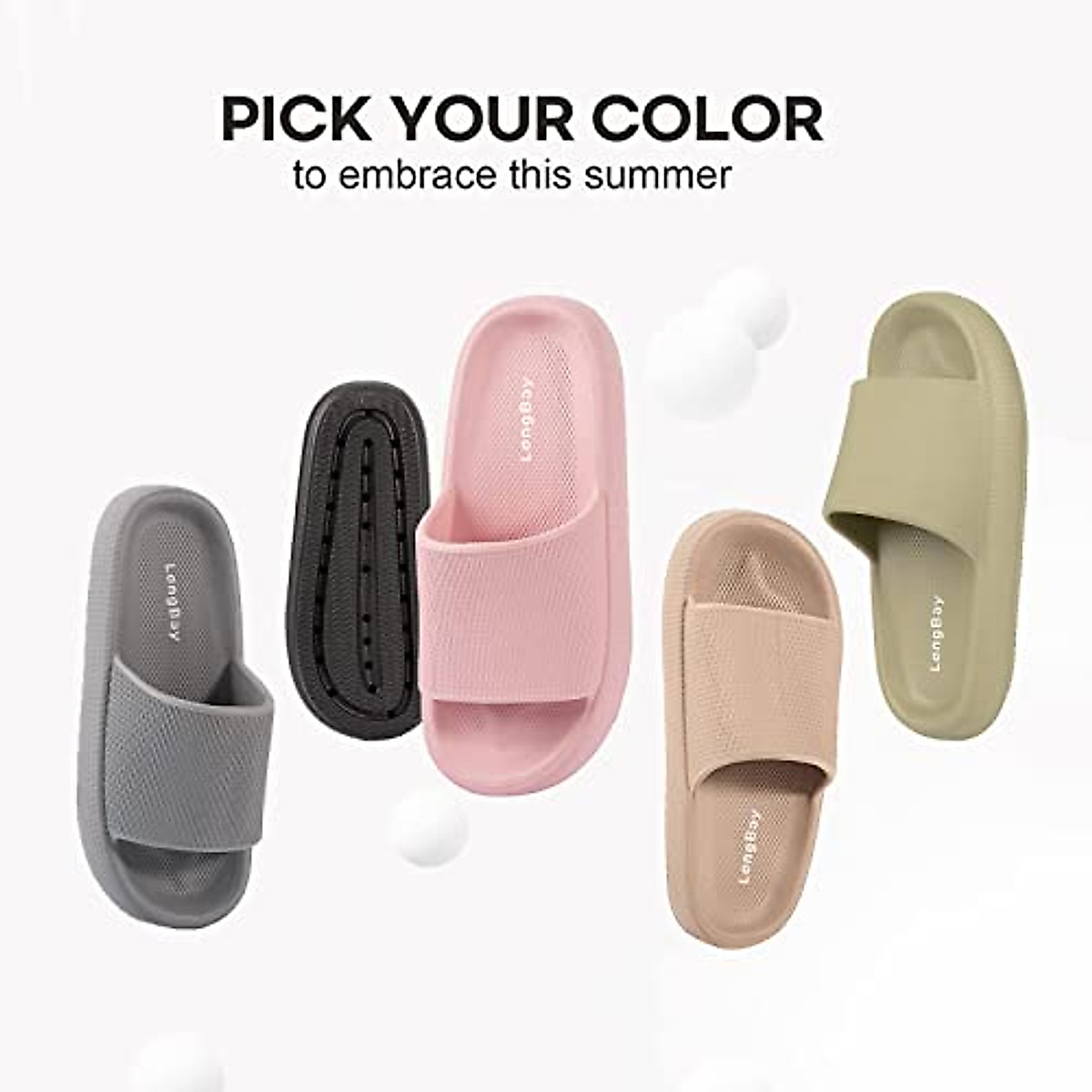LongBay Cloud Slides for Women and Men, Comfy Pillow Slipper Shower Sandals Shoes with Arch Support for Pool Beach Home Indoor Outdoor Use, 14-15women/12-13men, Green