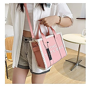 The Tote Bag for Women, Letter Handbag Tote Bag, Lamb Fur + Leather Shoulder/Crossbody Bag, for Office, Travel, School