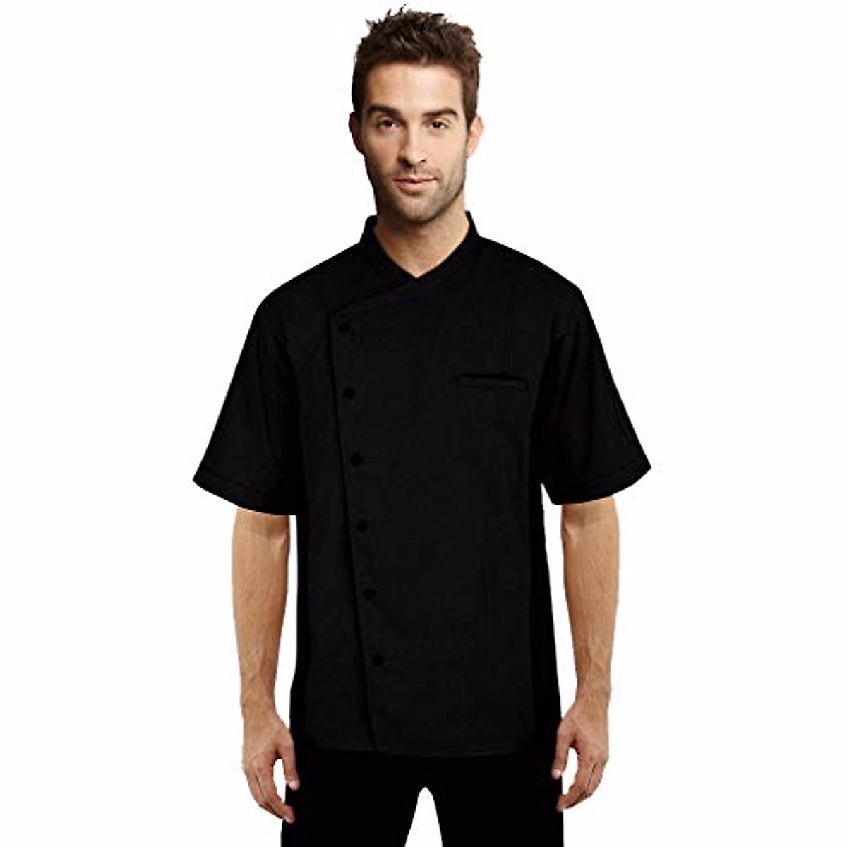 Short Sleeves side Mesh Vented Chef Coat Jacket Uniform Unisex for Food Service, Caterers, Bakers and Culinary Professional (Black, Small)