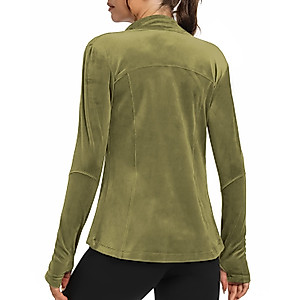 GYM RAINBOW Womens Velvet Workout Jackets Full Zip Lightweight Athletic Running Jacket with Pockets(#1 Green,X-Large)