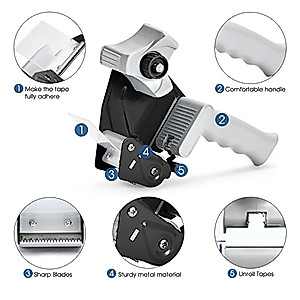 Packing Tape Dispenser Gun, Pacific Mailer 2 Inch Tape Gun Dispenser with 2 Inch Carton Packing Tape, Lightweight Industrial Side Loading Tape Dispenser - Black