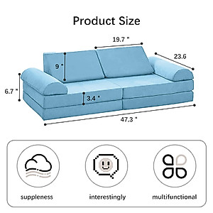hoopyosms 10 pcs Modular Kids Play Couch, Toddlers Play Couch for Fun Play Time, Convertible Kids Foam Sofa for Playroom Bedroom, Indoor Use