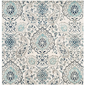 SAFAVIEH Madison Collection Area Rug - 10' Square, Cream & Light Grey, Boho Chic Glam Paisley Design, Non-Shedding & Easy Care, Ideal for High Traffic Areas in Living Room, Bedroom (MAD600C)