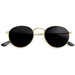 Kursan Small Round Metal Polarized Sunglasses for Men Women Mirrored Lens Classic Circle Sun Glasses (Gold Frame/Black Lens)