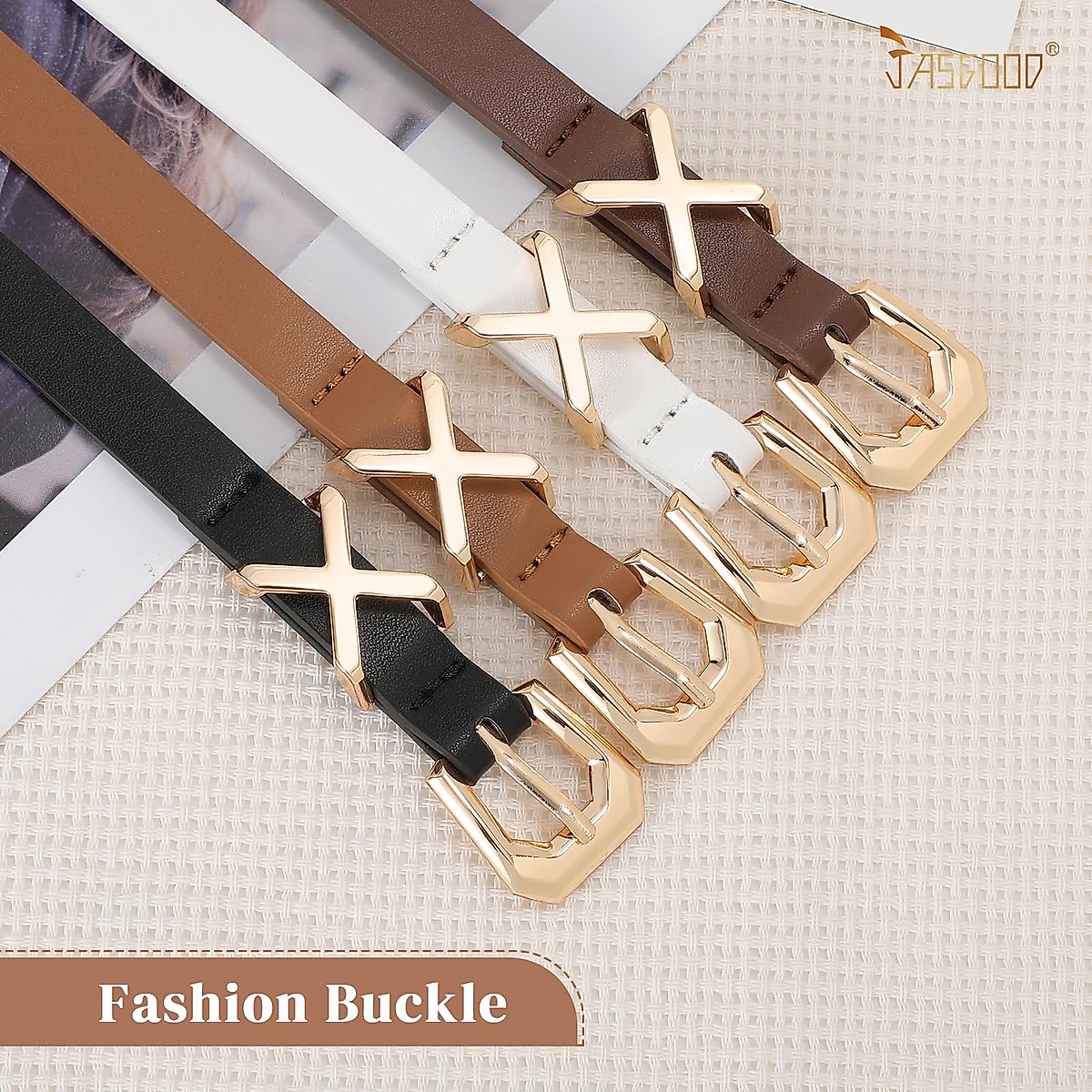 JASGOOD 4 Pack Women Skinny Leather Belt for Pants Jeans Ladies Thin Waist Belt for Dress