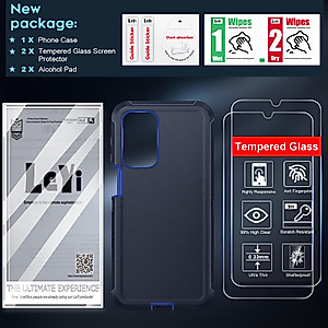 LeYi Compatible for Samsung Galaxy A23 5G Case: Samsung A23 Case [Not Fit A23 5G UW Verizon] with 2 PCS Tempered Glass Screen Protectors, 3 in 1 Full Body Shockproof Rubber Dustproof Rugged Case, Blue