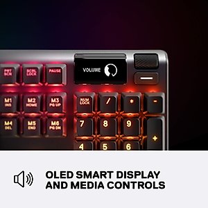 SteelSeries USB Apex 5 Hybrid Mechanical Gaming Keyboard – Per-Key RGB Illumination – Aircraft Grade Aluminum Alloy Frame – OLED Smart Display (Hybrid Blue Switch)