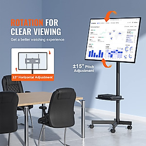 VEVOR Mobile TV Stand for 23-60 inch TVs Screen Holds up to 88lb, Height Adjustable Rolling TV Stand with Locking Wheels and Tray, Max VESA 400x400mm, Movable Floor TV Stand for Bedroom, Living Room