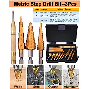 50 Pack Wood Working Chamfer Drilling Tools, 12 Countersink Drill Bit Set, 7 Counter Sinker Drill Bit Set, 8 Plug Cutters for Wood, 8 Drill Stop Bit Collar Set, 6 Step Drill Bits and 6Pcs High