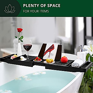 ROYAL CRAFT WOOD Luxury Bathtub Caddy Tray, 1 or 2 Person Bath and Bed Tub Table with Extending Sides, Adjustable Organizer Tray for Bathroom - Free Soap Dish (Black)