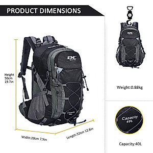 Diamond Candy Waterproof Hiking Backpack for Men and Women, Lightweight Day Pack for Travel Camping, Black, 40L