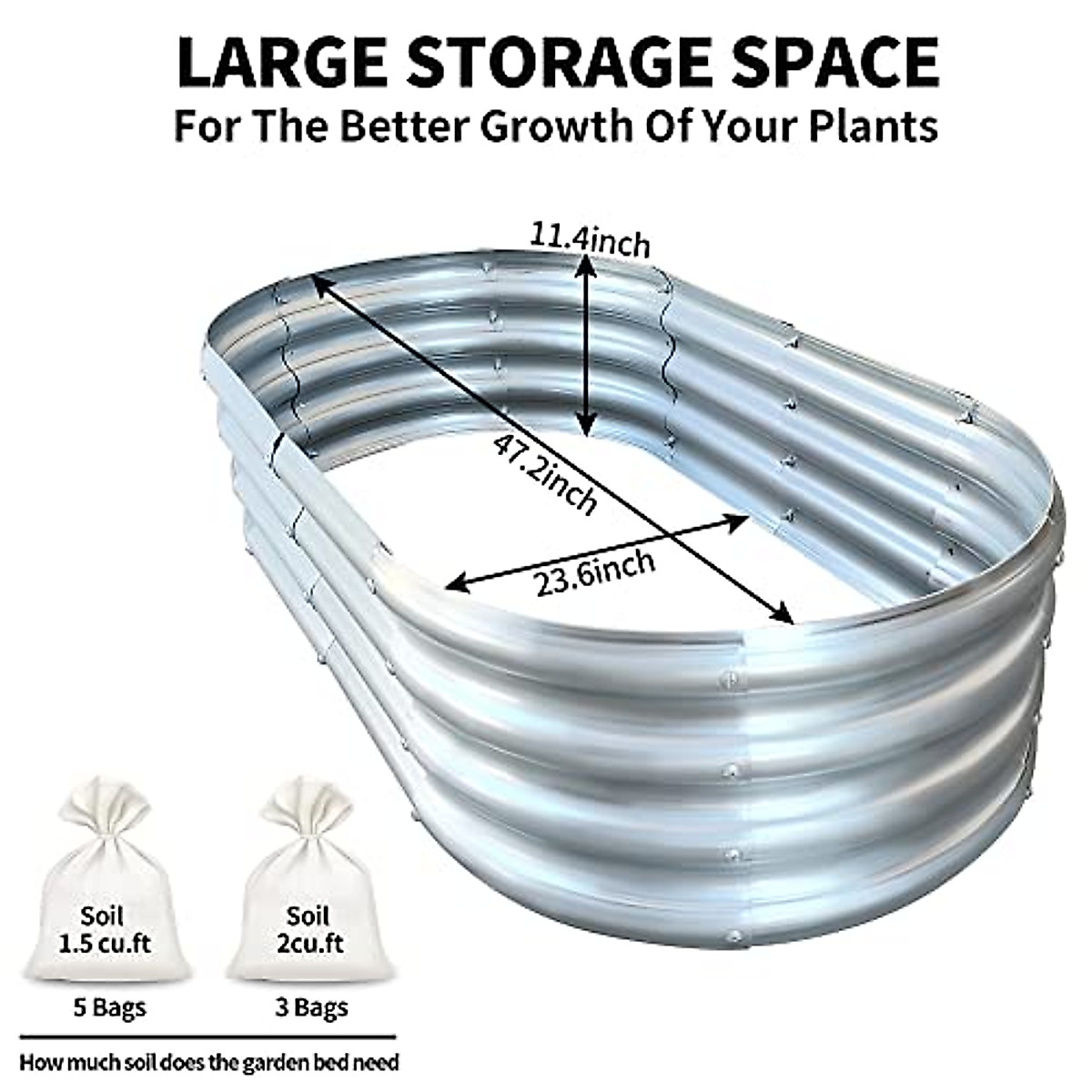 FYIN-HONG Galvanized Raised Garden Bed Metal Planter Raised Garden Boxes Outdoor, Oval Large Metal Raised Garden Beds for Vegetables, Flowers, Herbs 4x2x1ft