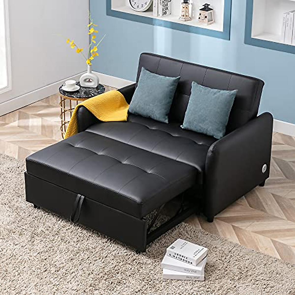 ERYE Black PU Leather Tufted Adjustable Backrest w/Dual USB Ports, 51.5" (L) 33.8" (W) 35" (H)