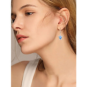 KINGWHYTE Turtle Dangle Earrings 925 Sterling Silver Animal Earrings Hawaiian Blue Opal Earrings Jewelry Gifts for Women