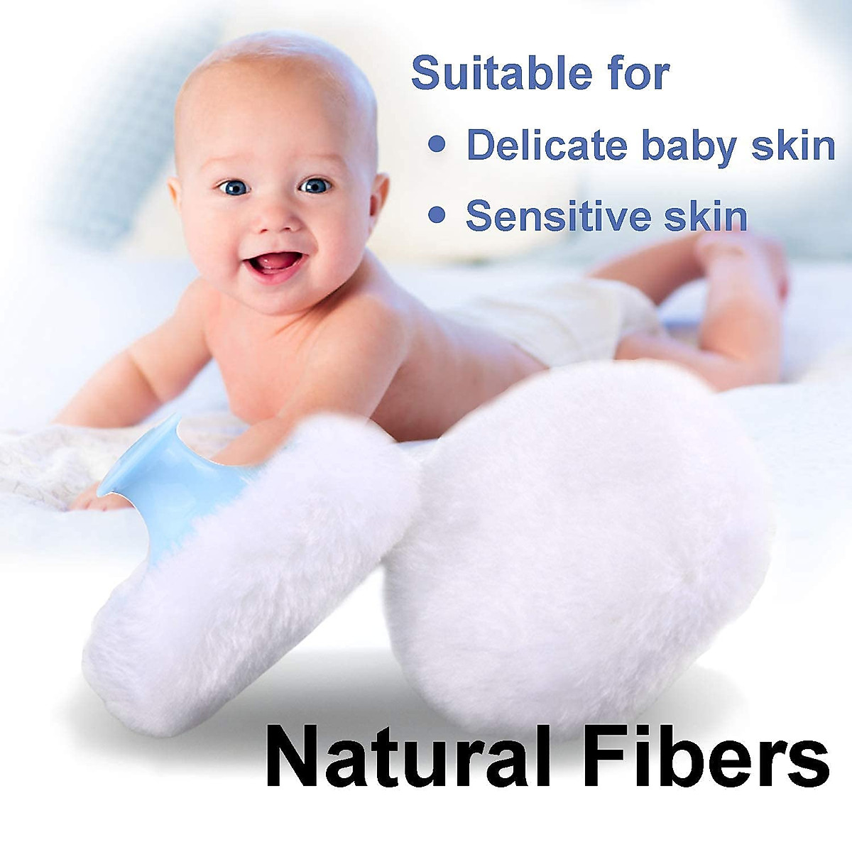 2 Large Fluffy Powder Puff, Body Cosmetic Powder Puff, Soft Face Body Powder Puff for Baby& Kid& Adult (3.2 Inch with Hand Holder, Blue)