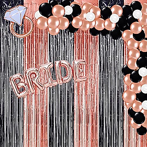 Rose Gold and Black Birthday Decorations, Black Rose Gold Party Supplies Foil Fringe Curtains Photo Backdrop for Graduation Wedding Bachelorette Birthday Party Decorations (3 Pack)